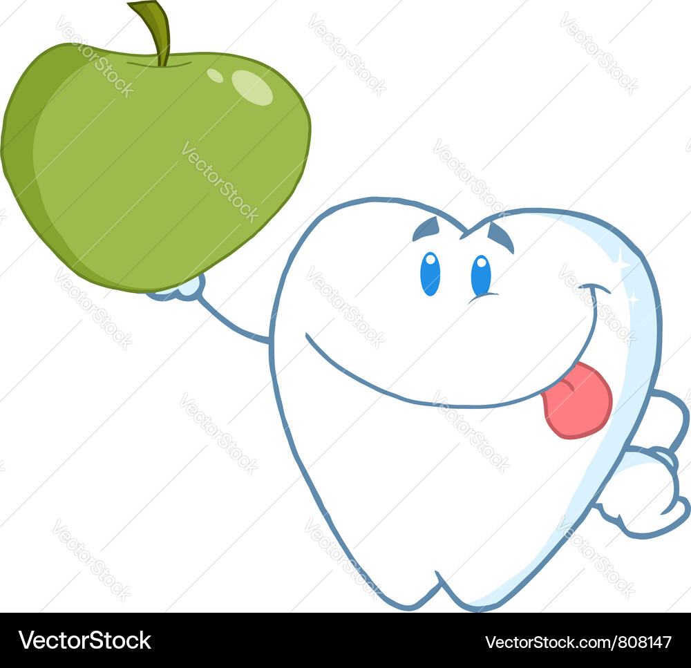 Smiling Tooth Holding Up A Green Apple Royalty Free Vector