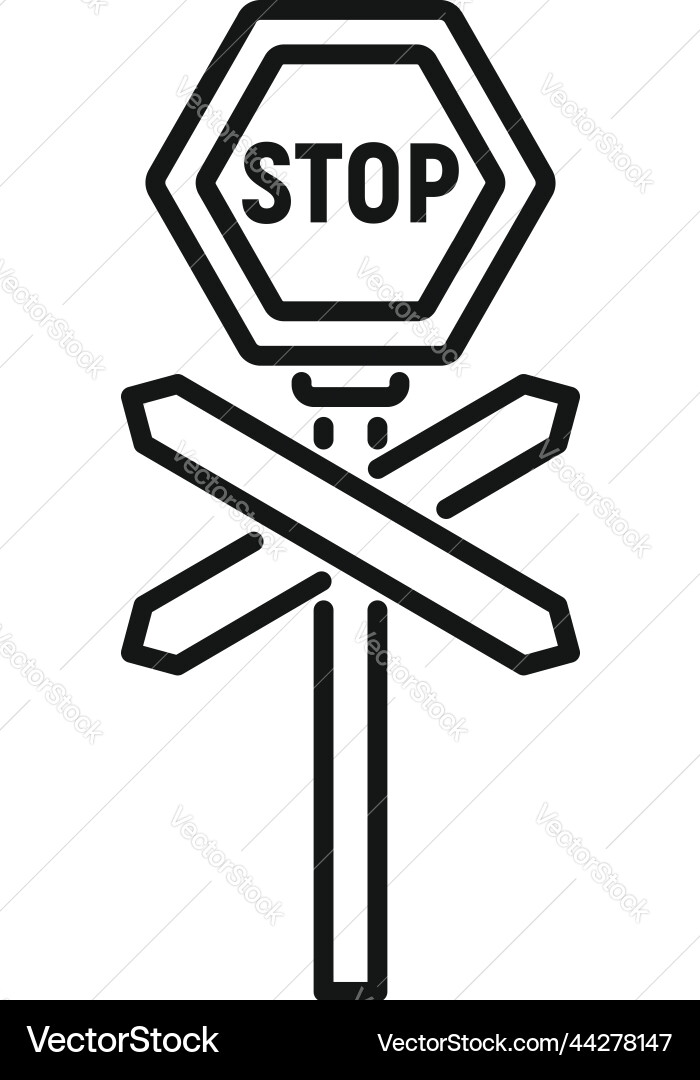 Stop sign icon outline train road Royalty Free Vector Image