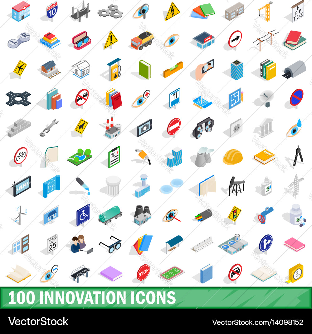 100 innovation icons set isometric 3d style Vector Image