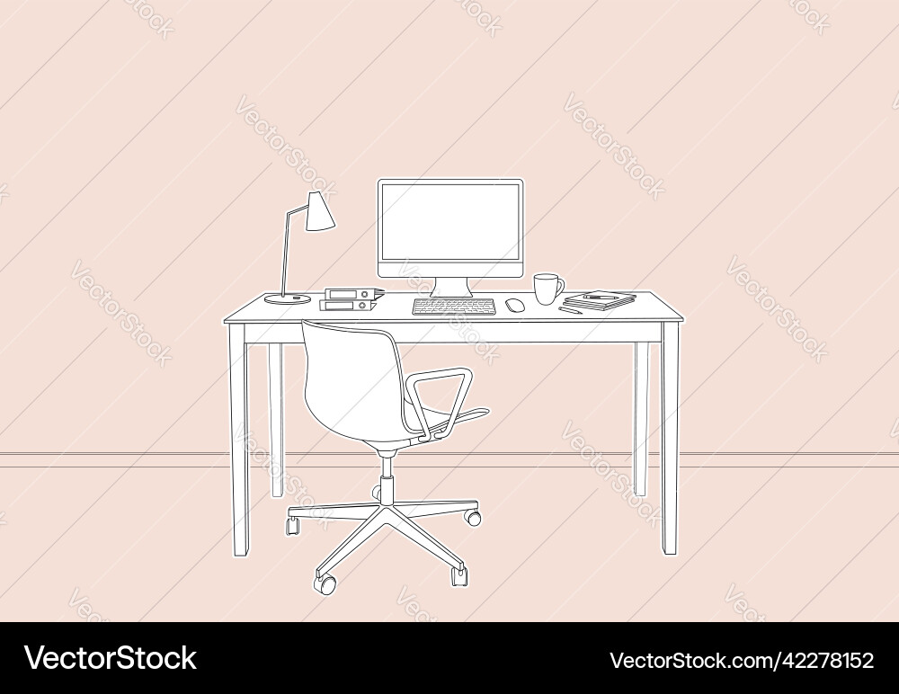Home office sketch modern office interior desk Vector Image