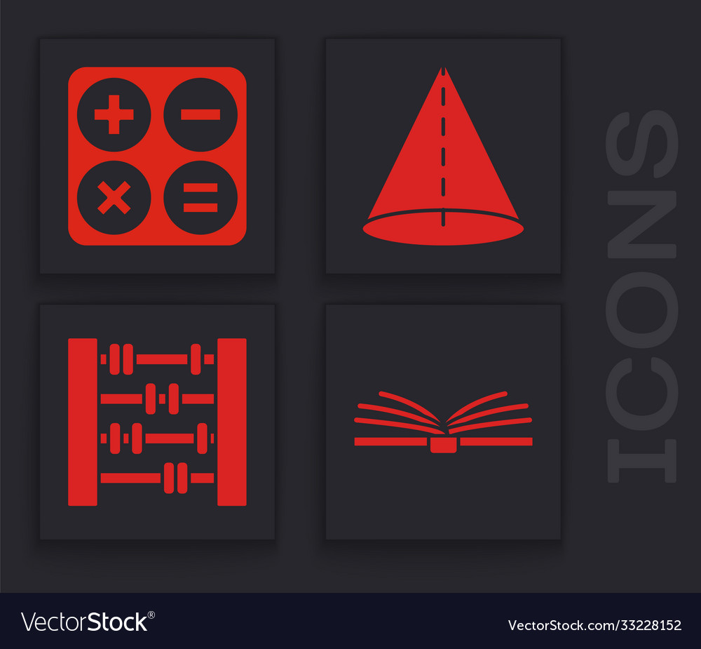 Set Open Book Calculator Geometric Figure Cone Vector Image