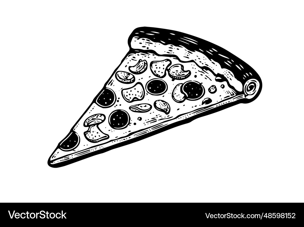 Slice of pizza hand drawn engraving style Vector Image