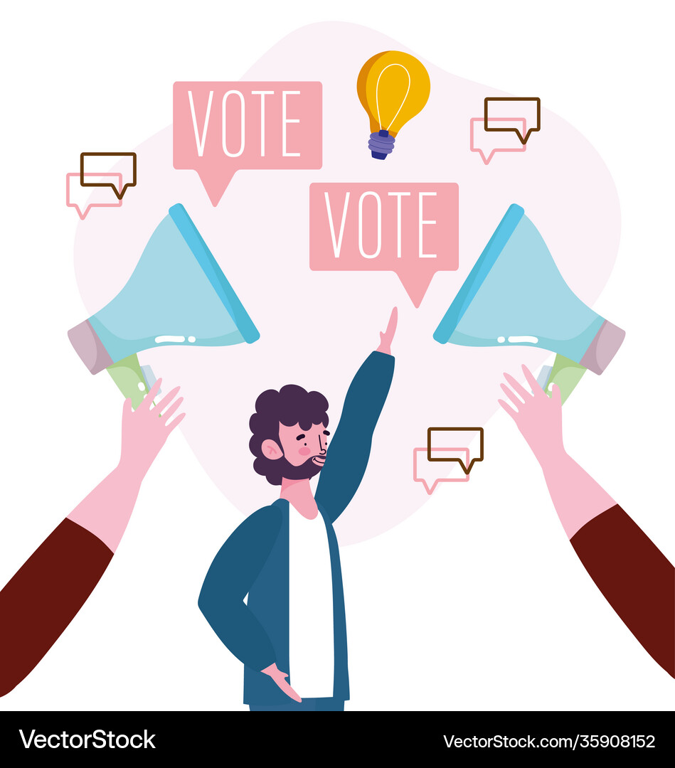 Vote people with megaphone advertising elections Vector Image