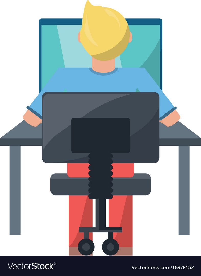 Young man working on computer Royalty Free Vector Image