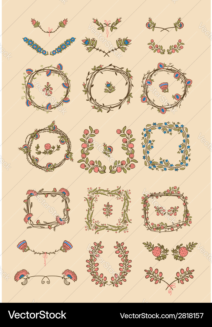 Big set of floral graphic design elements Vector Image