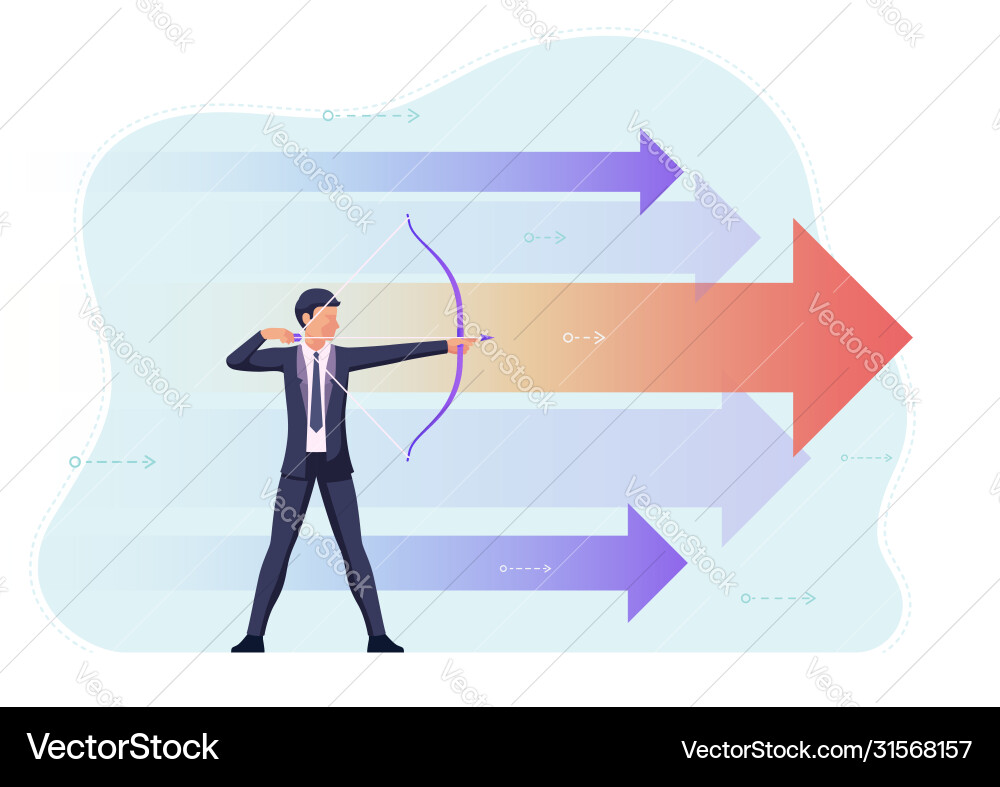 Businessman aiming target with bow and arrow Vector Image