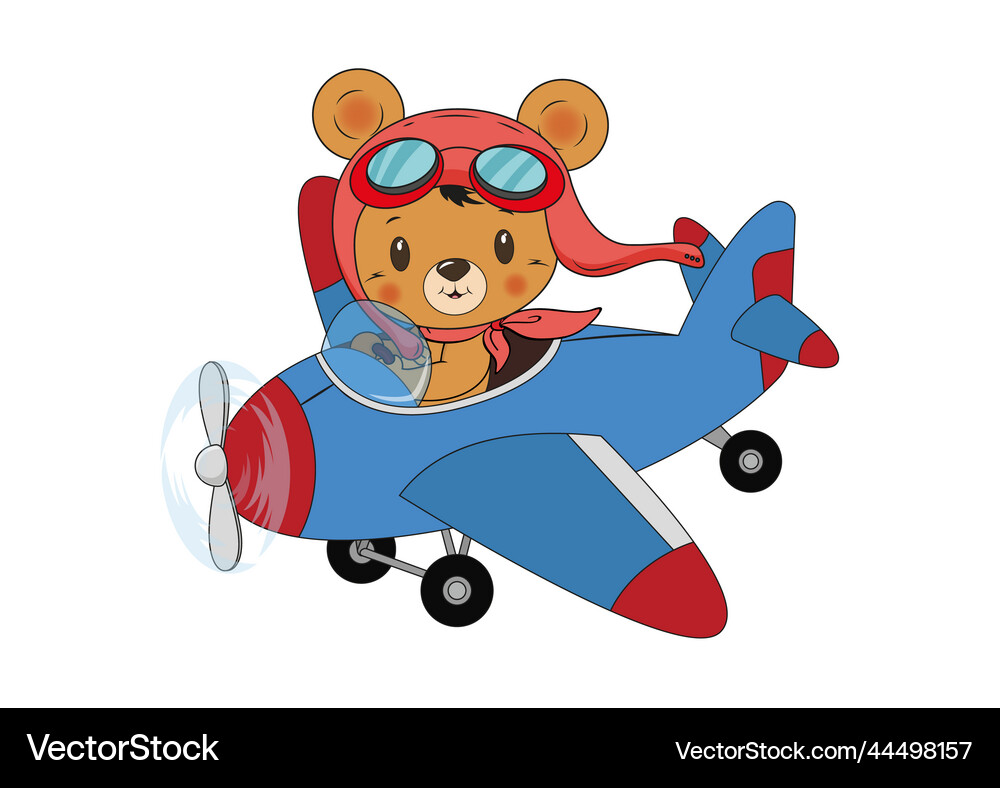 Cartoon bear flying in an airplane Royalty Free Vector Image