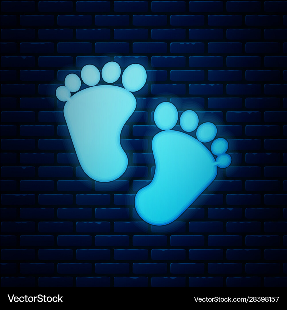 Glowing neon baby footprints icon isolated Vector Image