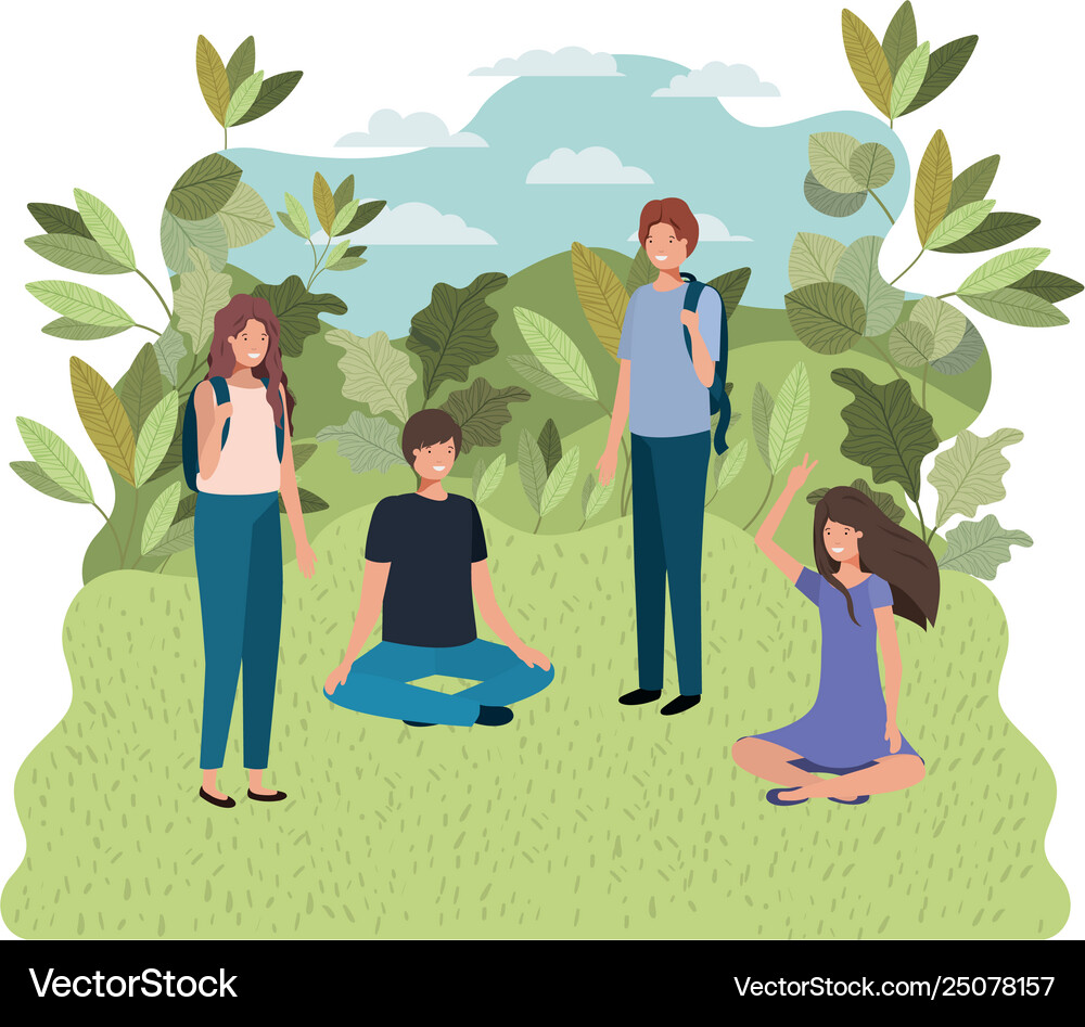 Group people in landscape avatar character Vector Image