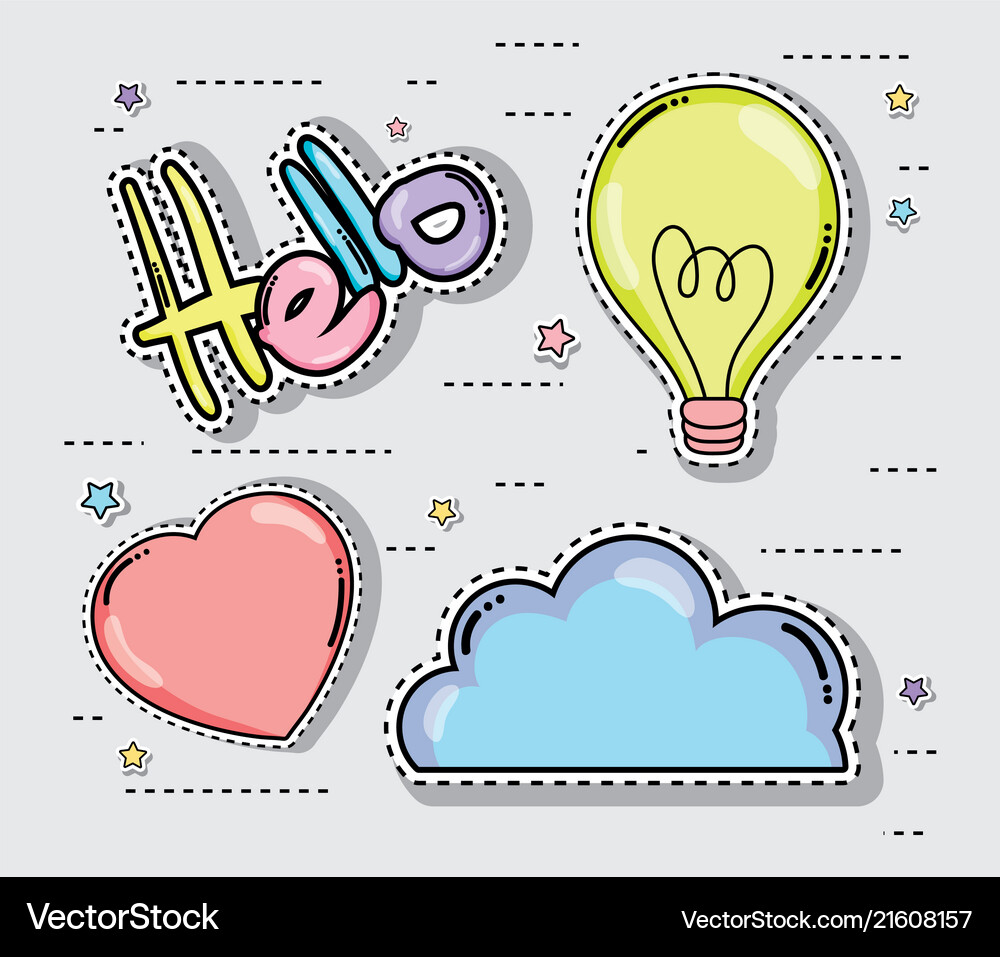 Hello card with cute cartoons Royalty Free Vector Image
