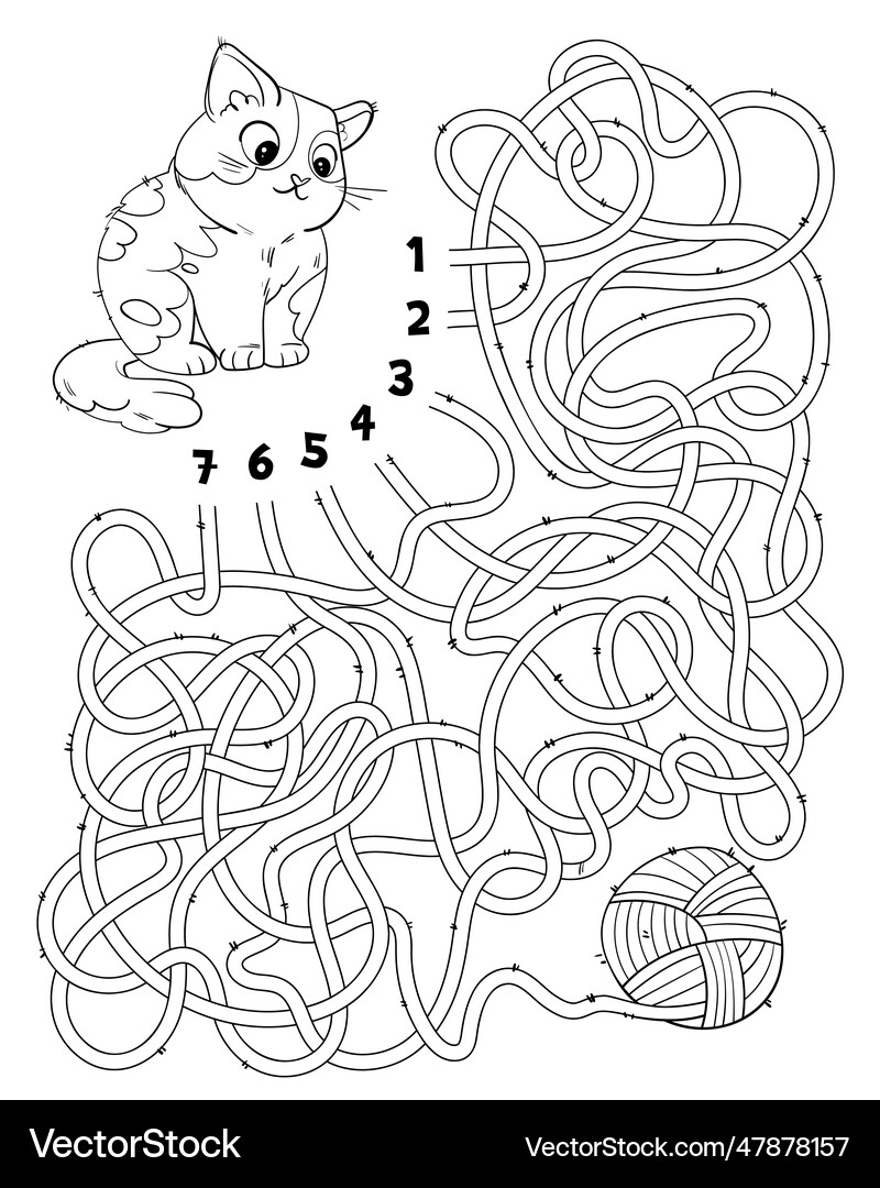 Help cat find the right thread that leads to the Vector Image