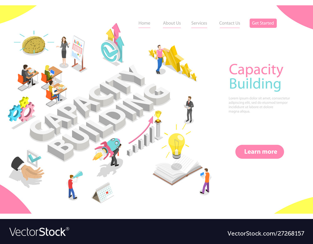 Isometric flat landing page template Royalty Free Vector