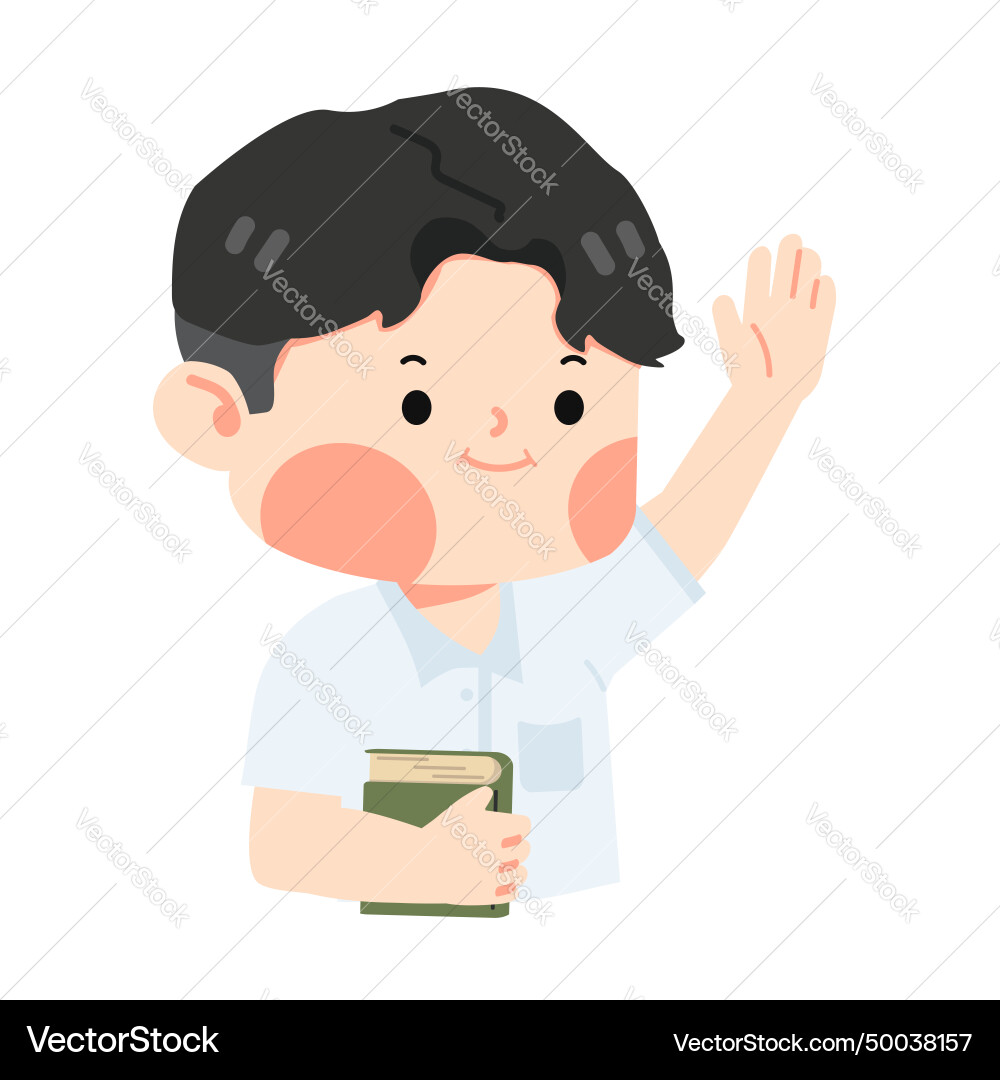 Kid boy student raising hand cartoon Royalty Free Vector