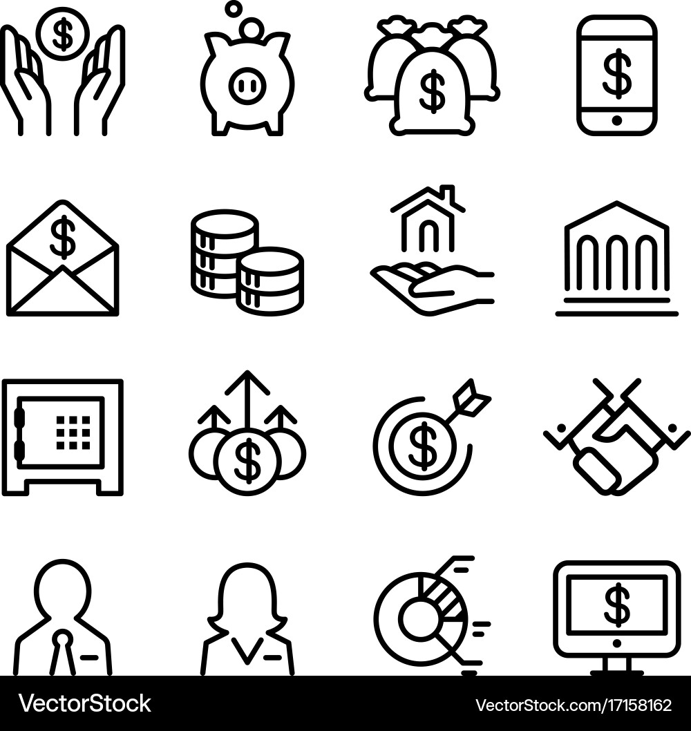 Bank financial icon set in thin line style Vector Image
