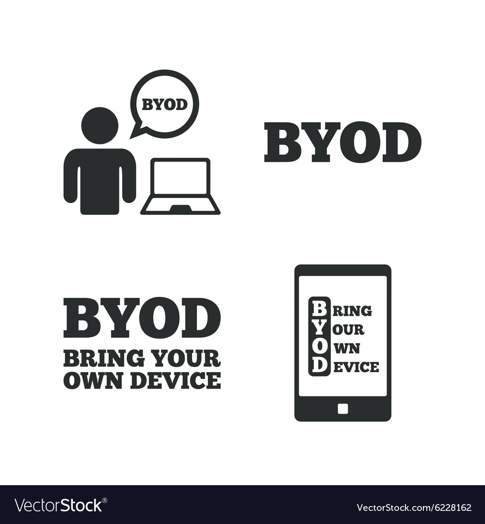 Byod signs human with notebook and smartphone Vector Image