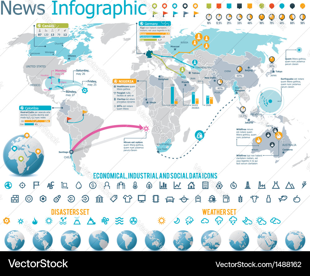 Elements for the news infographic with map Vector Image