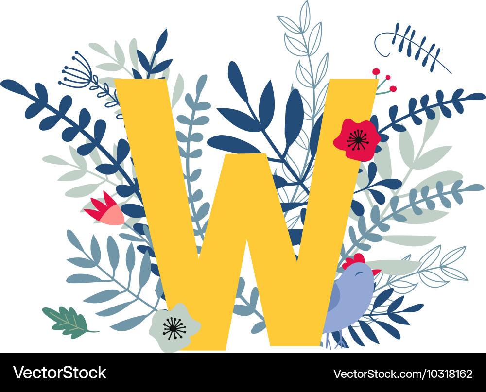 Floral alphabet letter w Royalty Free Vector Image