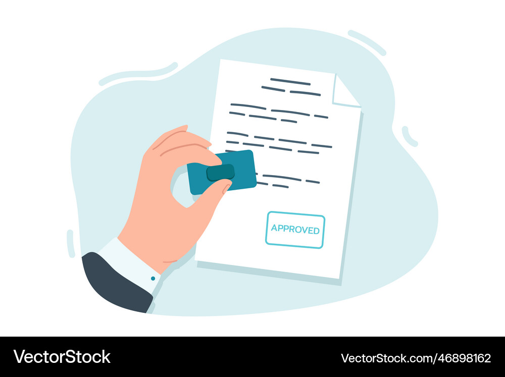 Hand stamping approved word on paper flat Vector Image