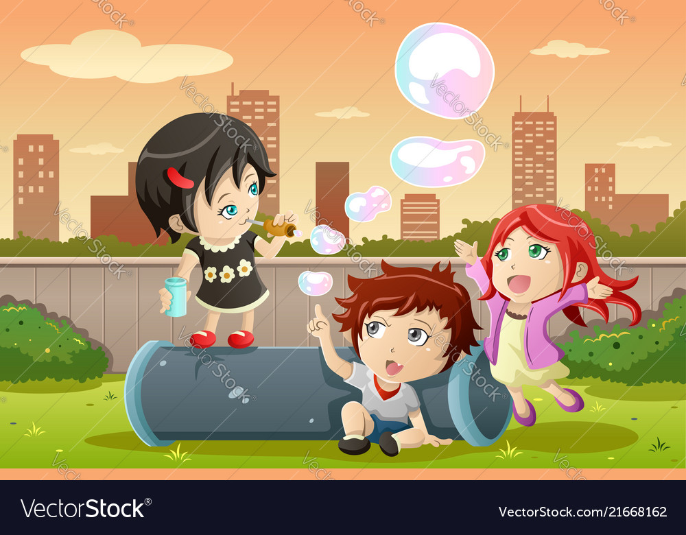Kids playing bubbles Royalty Free Vector Image