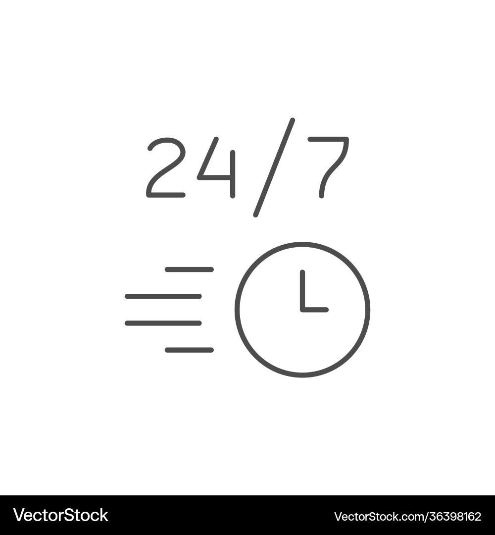 Twenty four seven line outline icon Royalty Free Vector