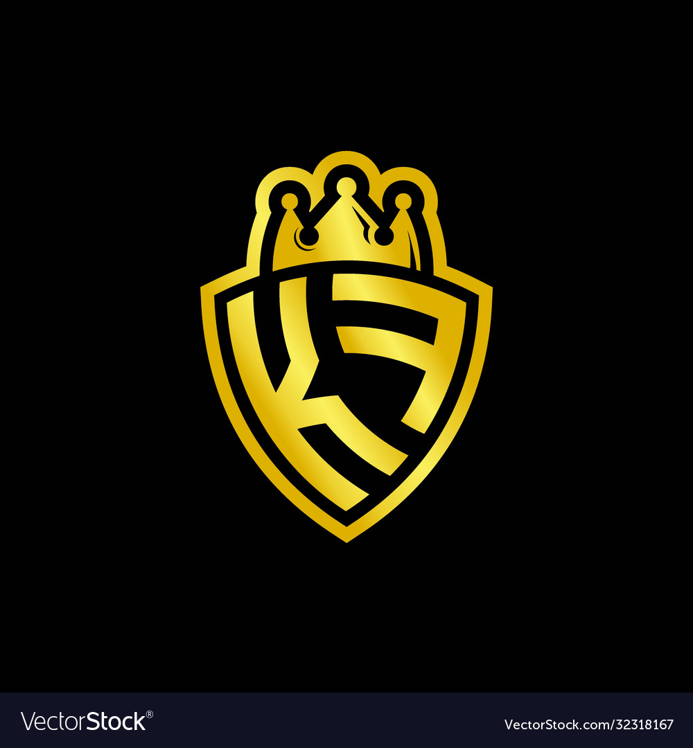 Kf monogram logo with shield and crown style Vector Image