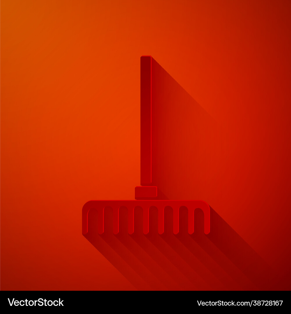 Paper cut garden rake icon isolated on red Vector Image