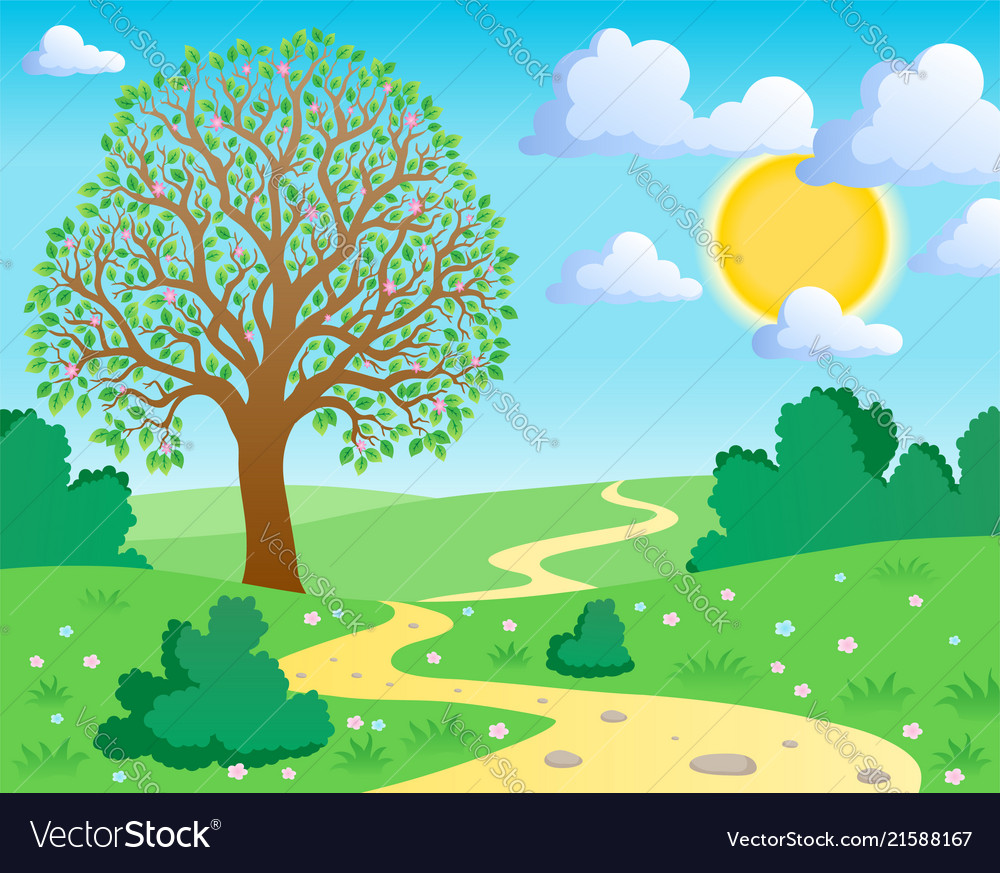 Spring theme landscape 1 Royalty Free Vector Image