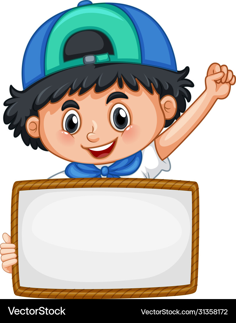 Blank sign template with cute boy on white Vector Image