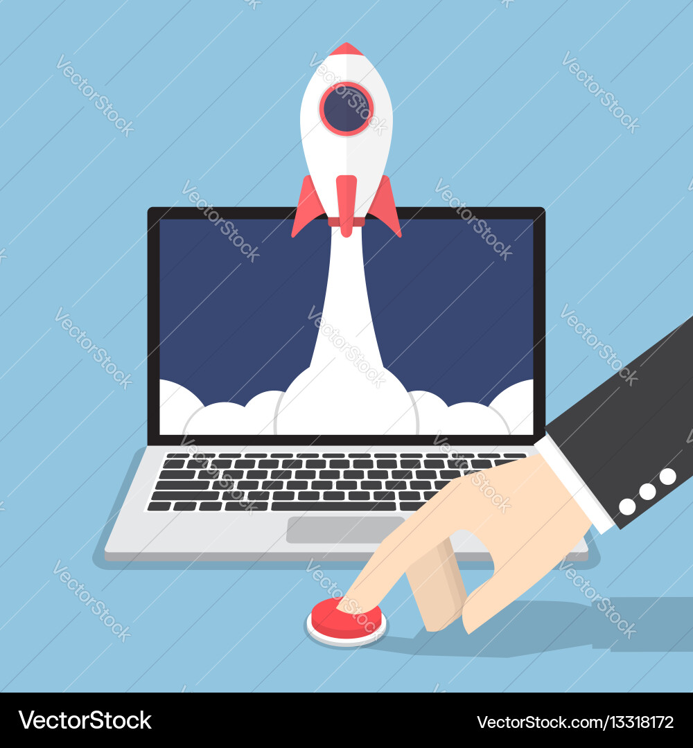 Businessman hand pushing the button to launch Vector Image