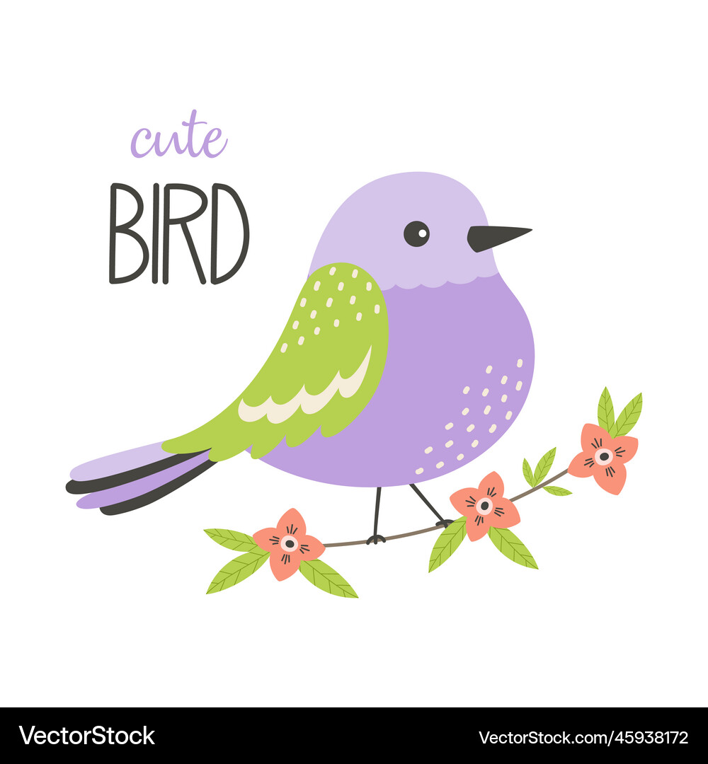 Cartoon card with cute bird flat style Royalty Free Vector