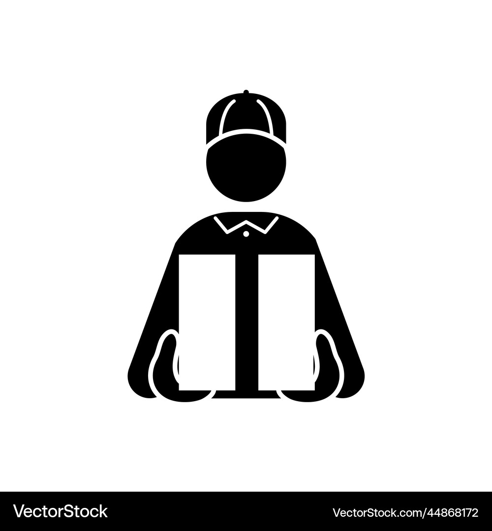 Delivery man with cap portrait holding parcel icon