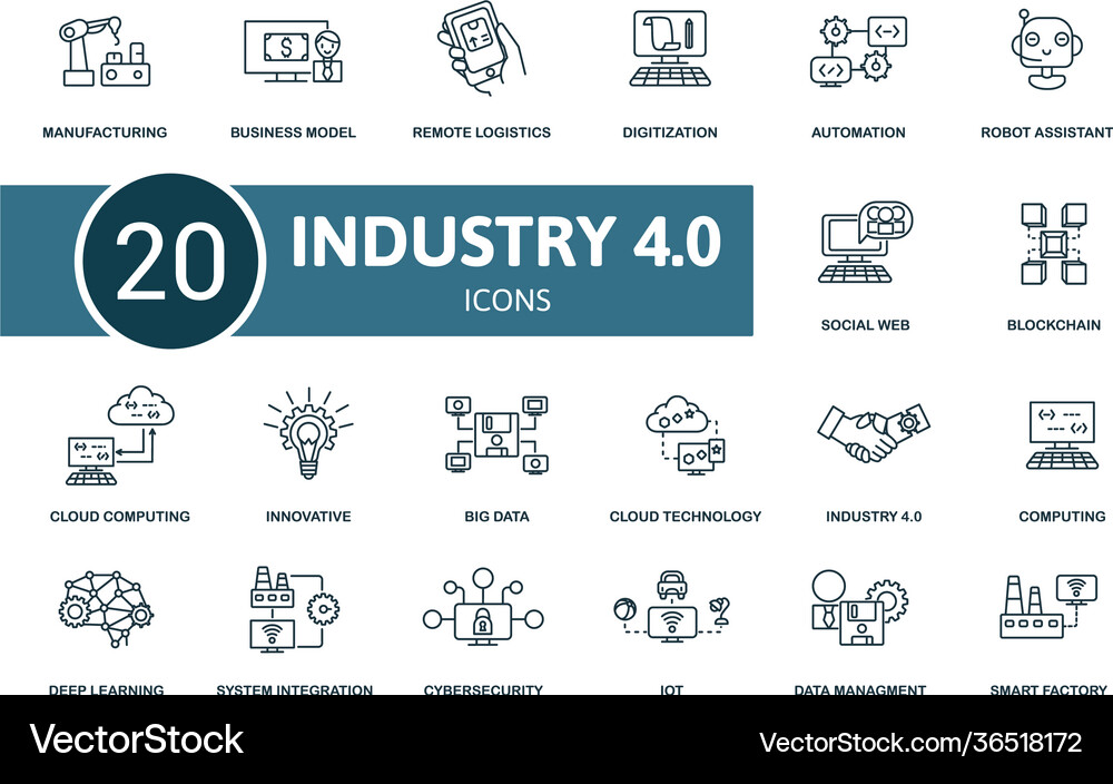 Industry 40 icon set contains editable icons Vector Image