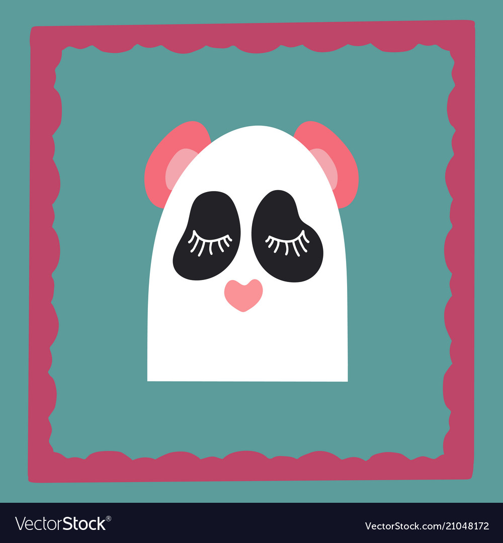 Lovely hand-drawn panda in a square wavy frame Vector Image