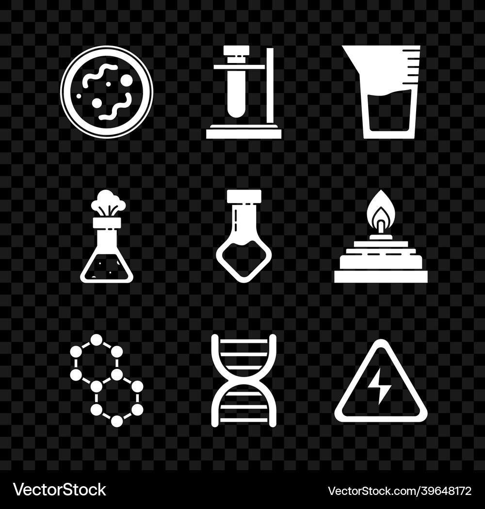 Set bacteria test tube flask on stand laboratory Vector Image