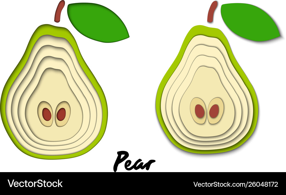 Set paper cut green pears shapes 3d Royalty Free Vector