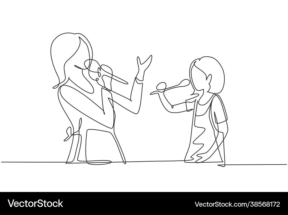 Single one line drawing cheerful mom and her Vector Image