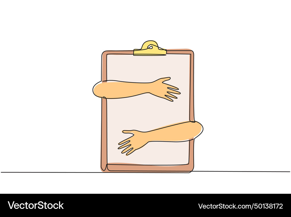Single one line drawing of hands hugging Vector Image