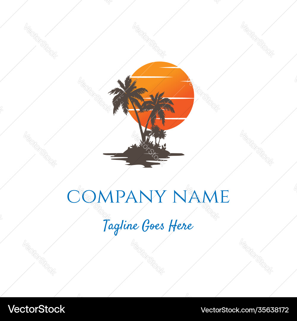 Sunset sunrise palm coconut beach logo design Vector Image