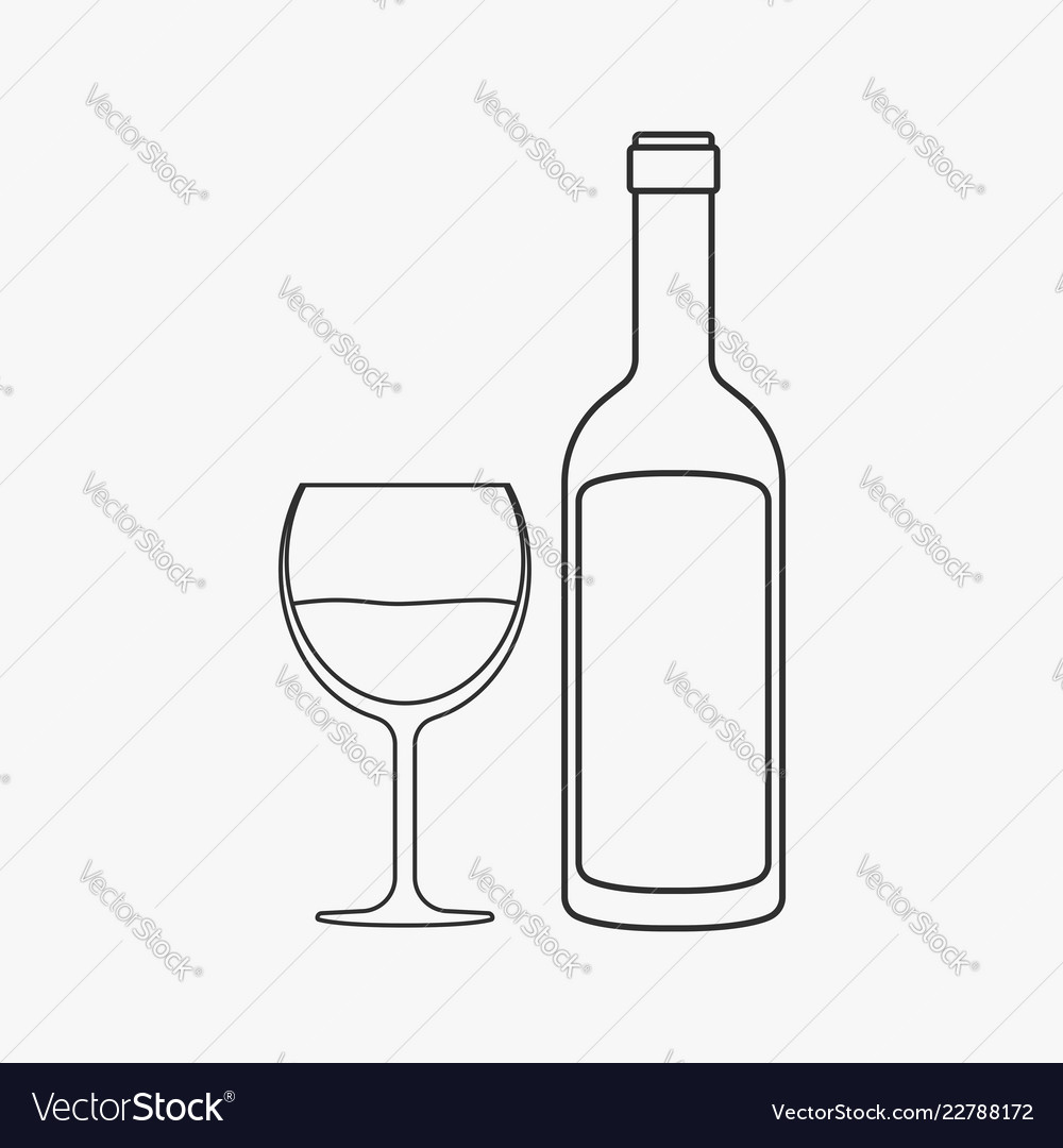 Wine Bottle Glass Flat Black Outline Design Icon Vector Image