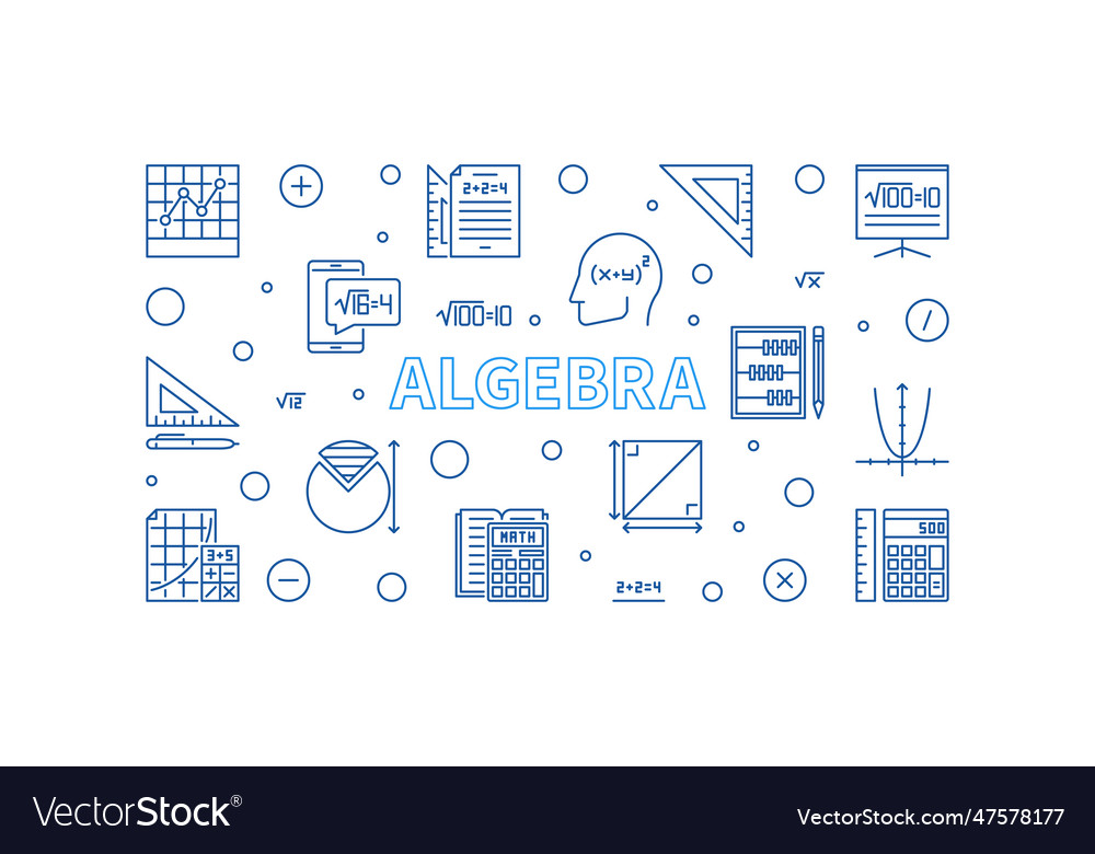 Algebra concept outline horizontal blue banner Vector Image Algebra concept outline horizontal blue banner Vector Image