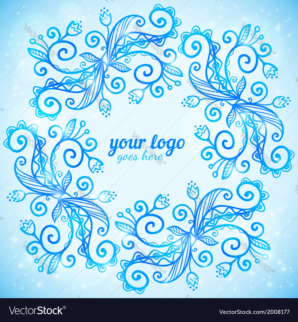Blue ornate doodle frame Royalty Free Vector Image