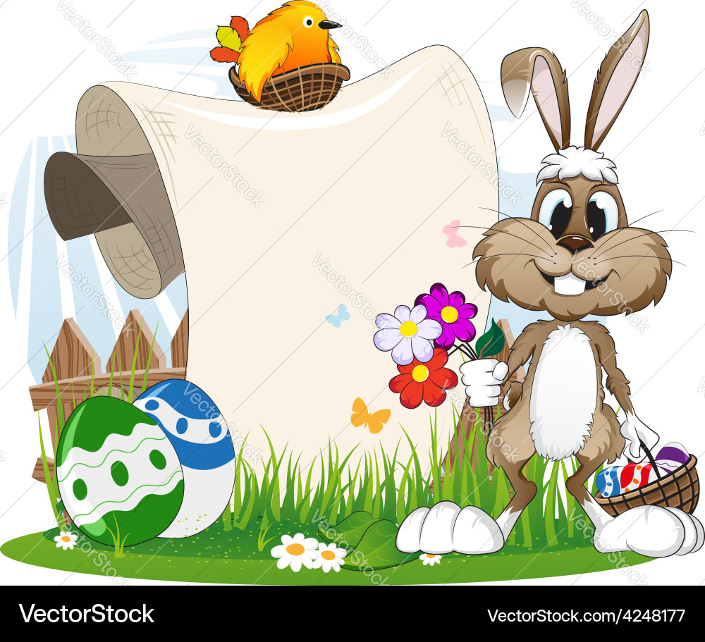 Bunny with flowers and easter eggs Royalty Free Vector Image