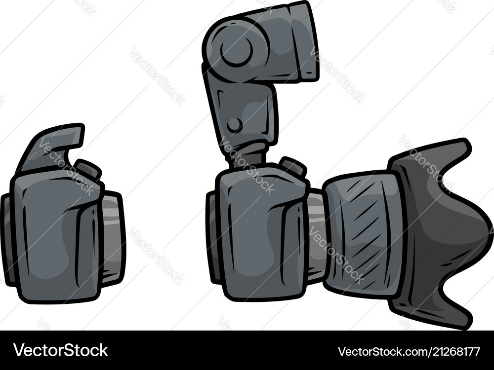 Cartoon digital camera with big lens set Vector Image
