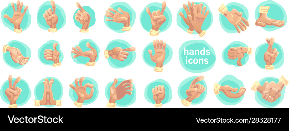 Collection flat hand symbols isolated on white Vector Image