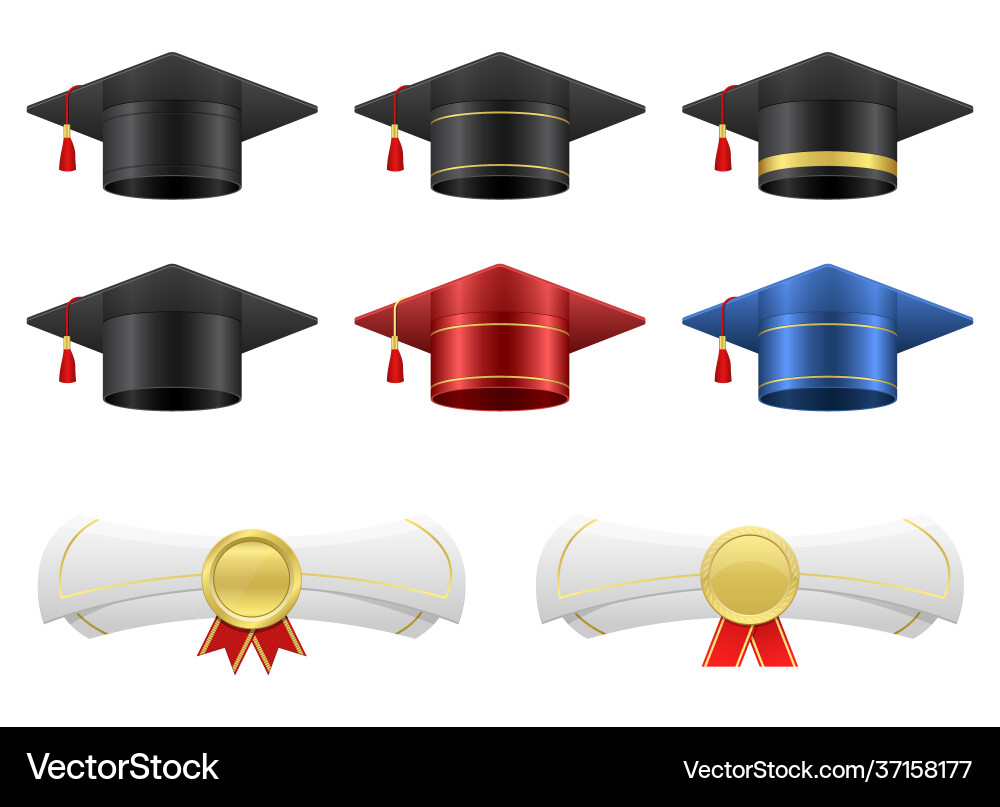 Graduation cap and diploma design isolated Vector Image