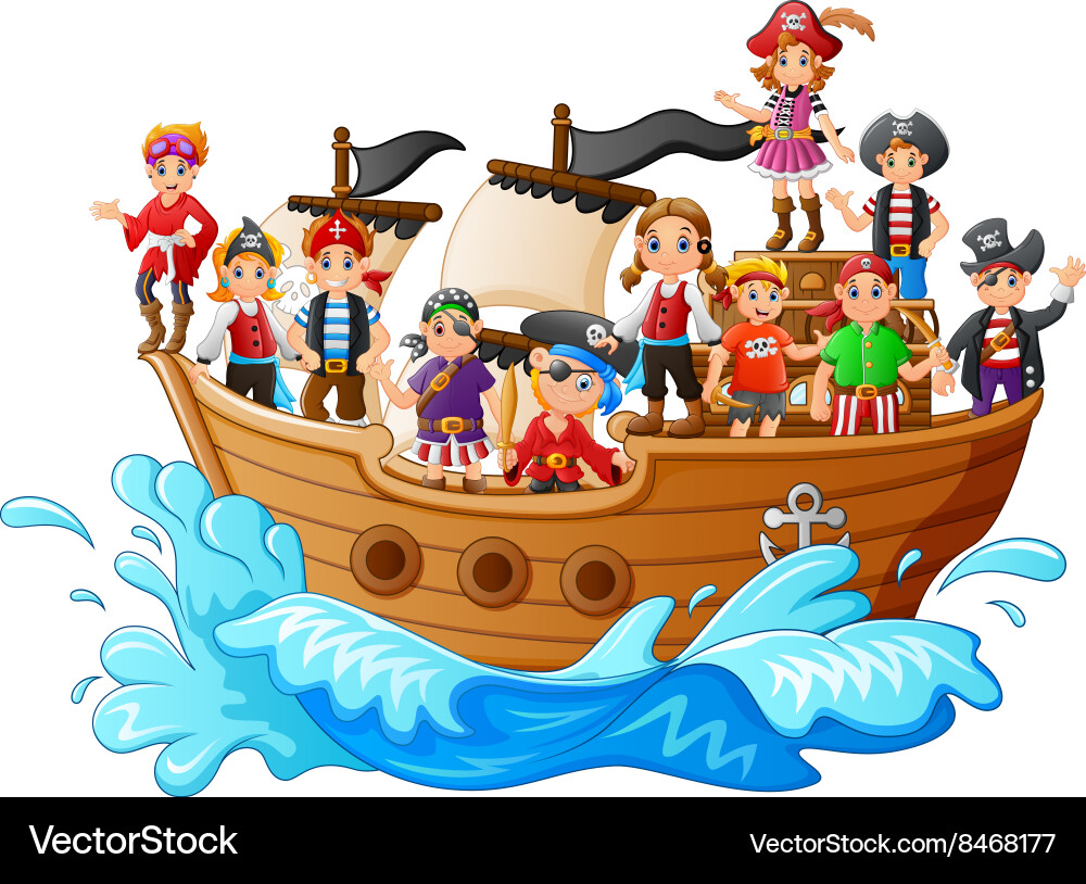 Group of pirate on the ship Royalty Free Vector Image