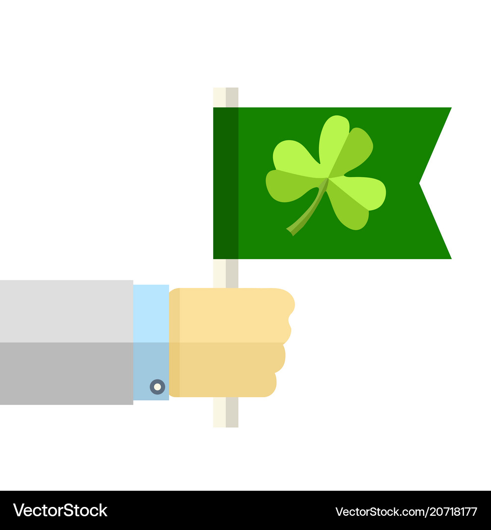 Hand with green flag clover cartoon Royalty Free Vector