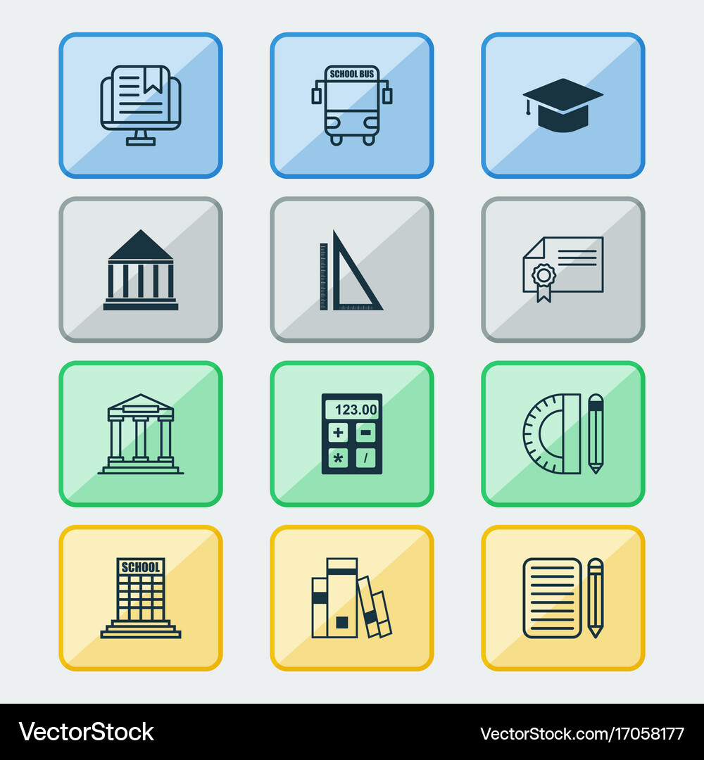 School icons set collection of e-study education Vector Image