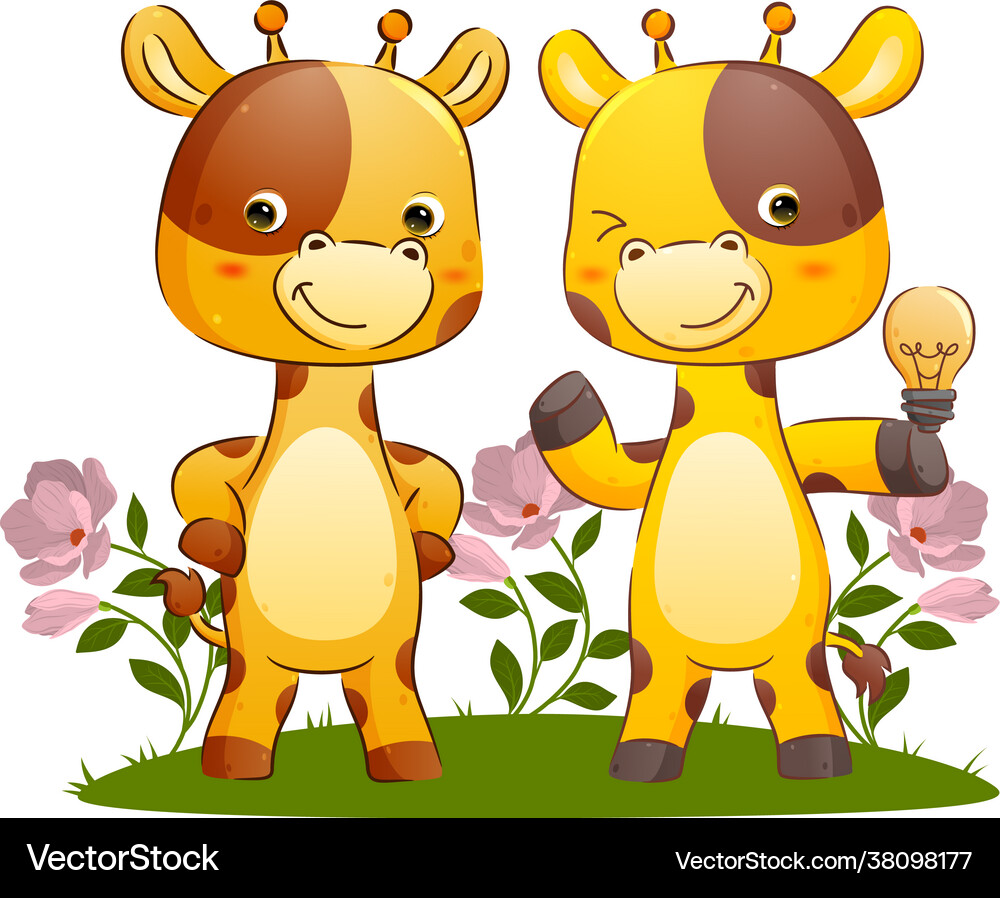 Smart couple giraffe is holding a lamp Royalty Free Vector