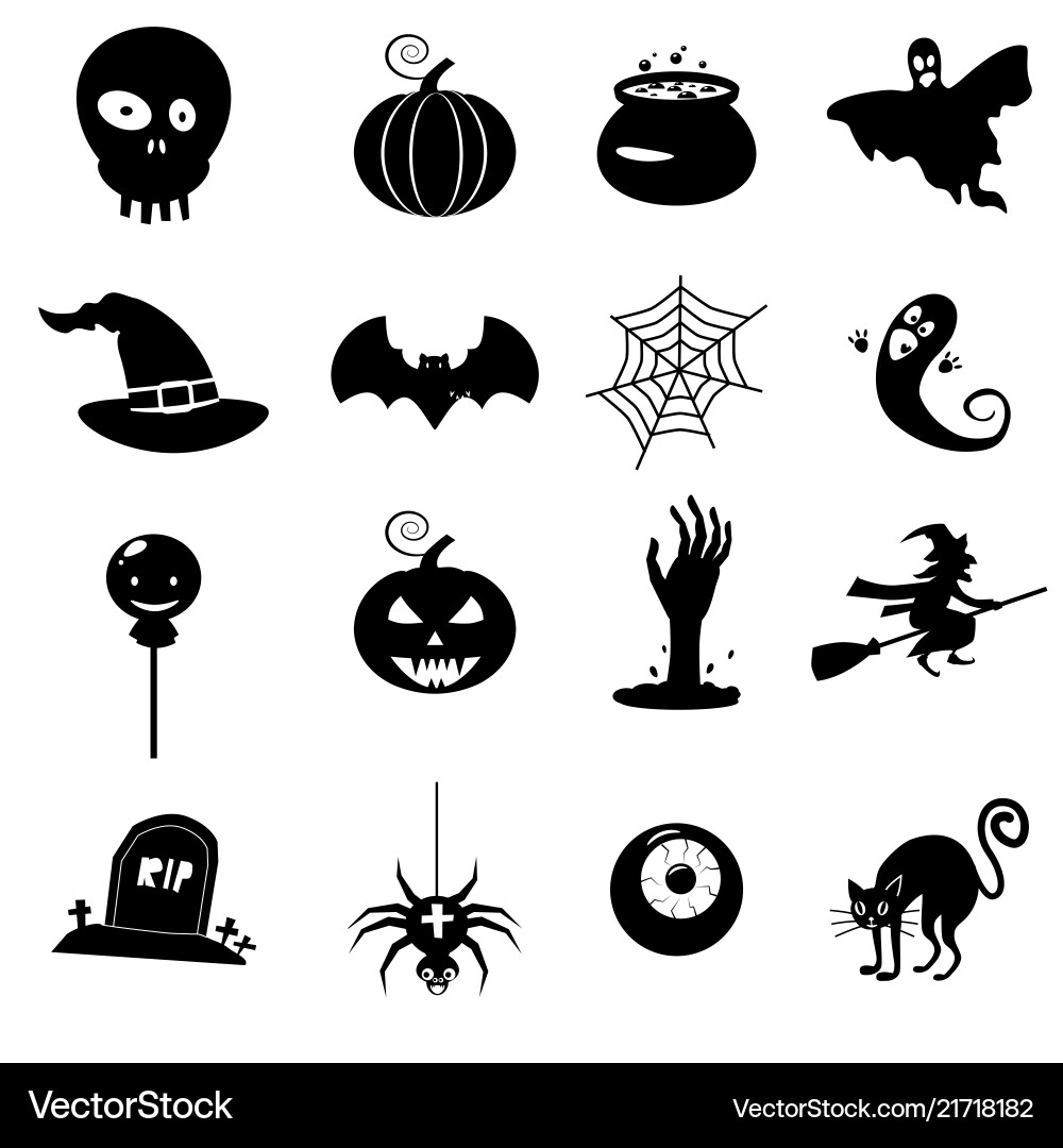 Icon set halloween witch hat grim reaper Vector Image